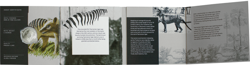 Solomon Islands 2021 $2 Tasmanian Tiger 1 oz .999 Colourised Silver Pr ...