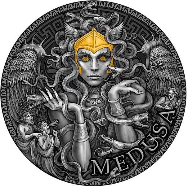 Cameroon 2023 2000 Francs Medusa- The Great Greek Mythology 2 Oz Antiq ...