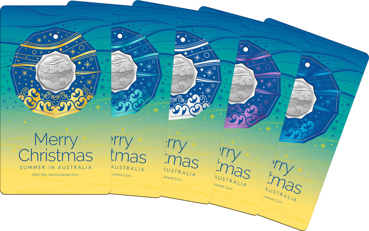 SET of FIVE Australia 2021 Christmas 50 Cent Uncirculated – FORTYMILLION