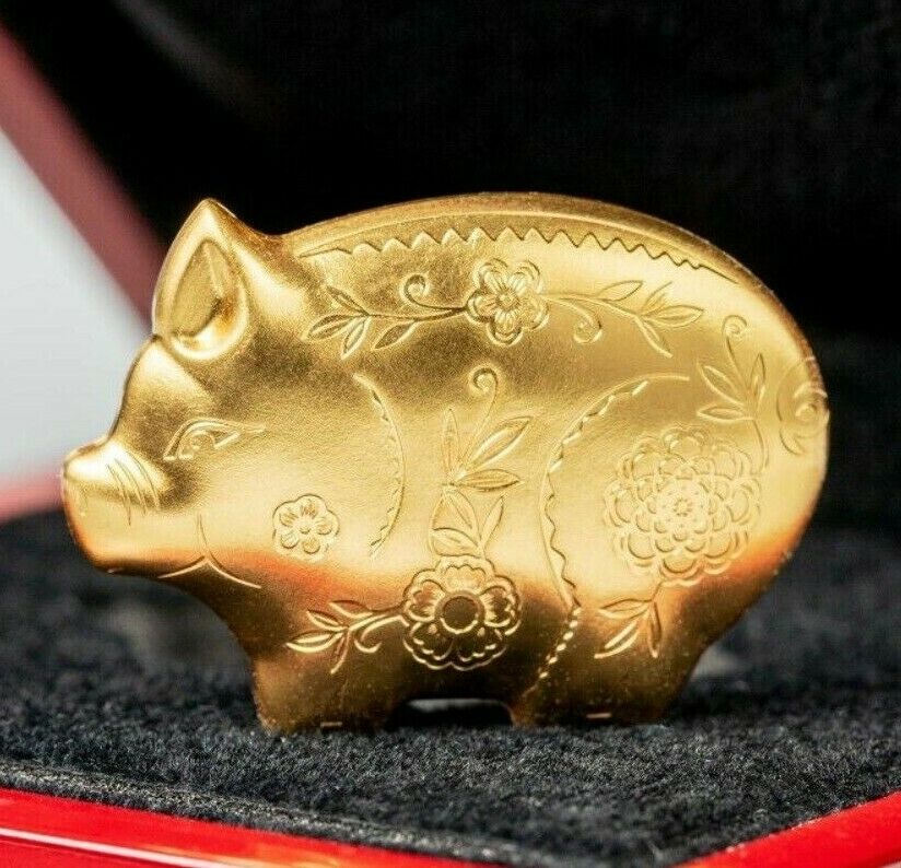 Mongolia 2019 1000 Togrog Gilded Jolly Pig 1 oz .999 Silver High Relie ...