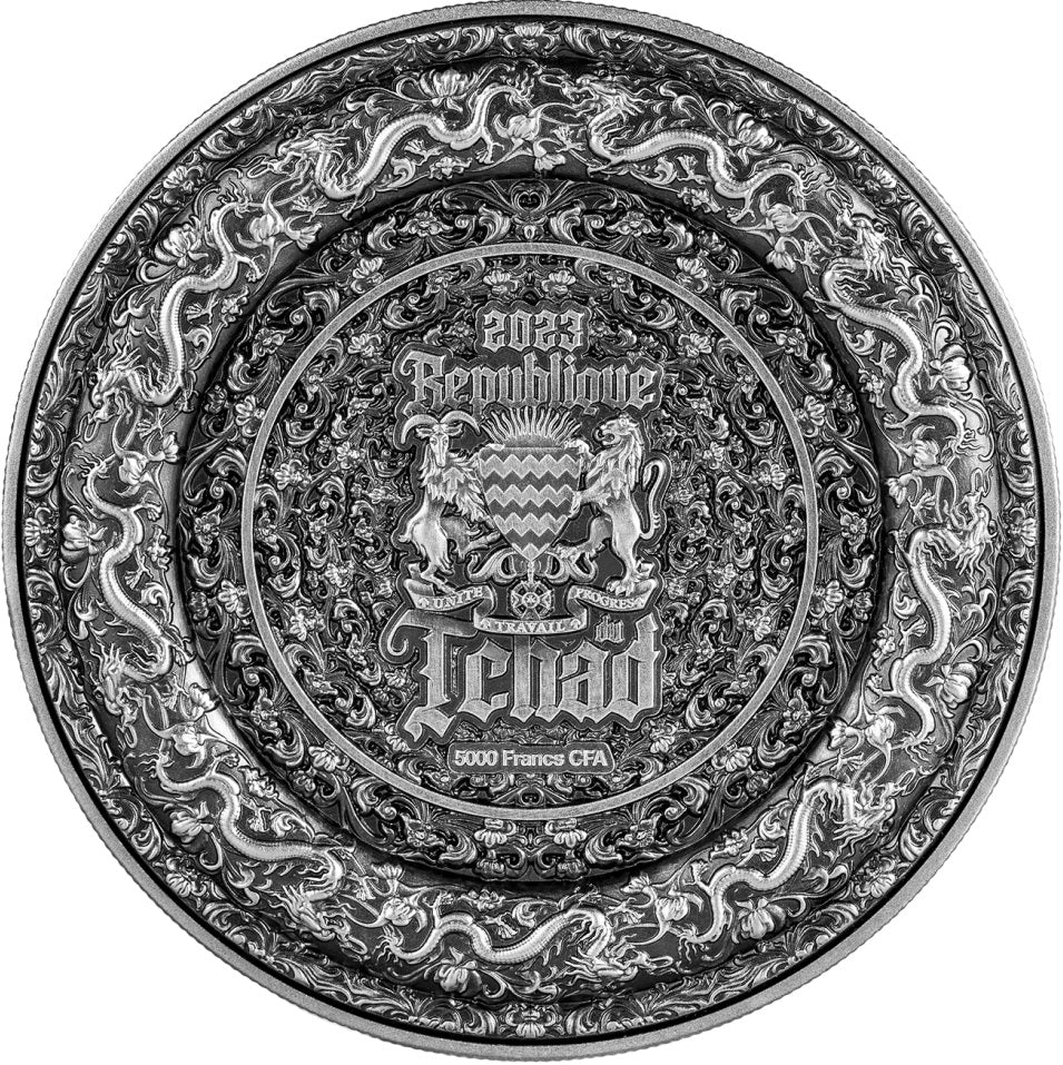 Chad / Republique du Tchad 2023 5000 Francs Forbidden Dragon 1 Oz Silv ...